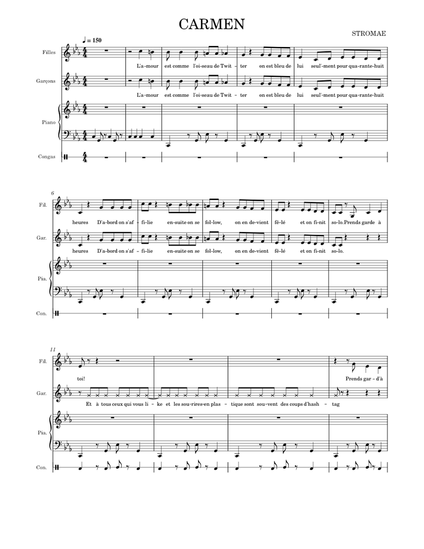 Carmen - Stromae Sheet Music for Piano, Kazoo, Oboe, Conga (Mixed ...