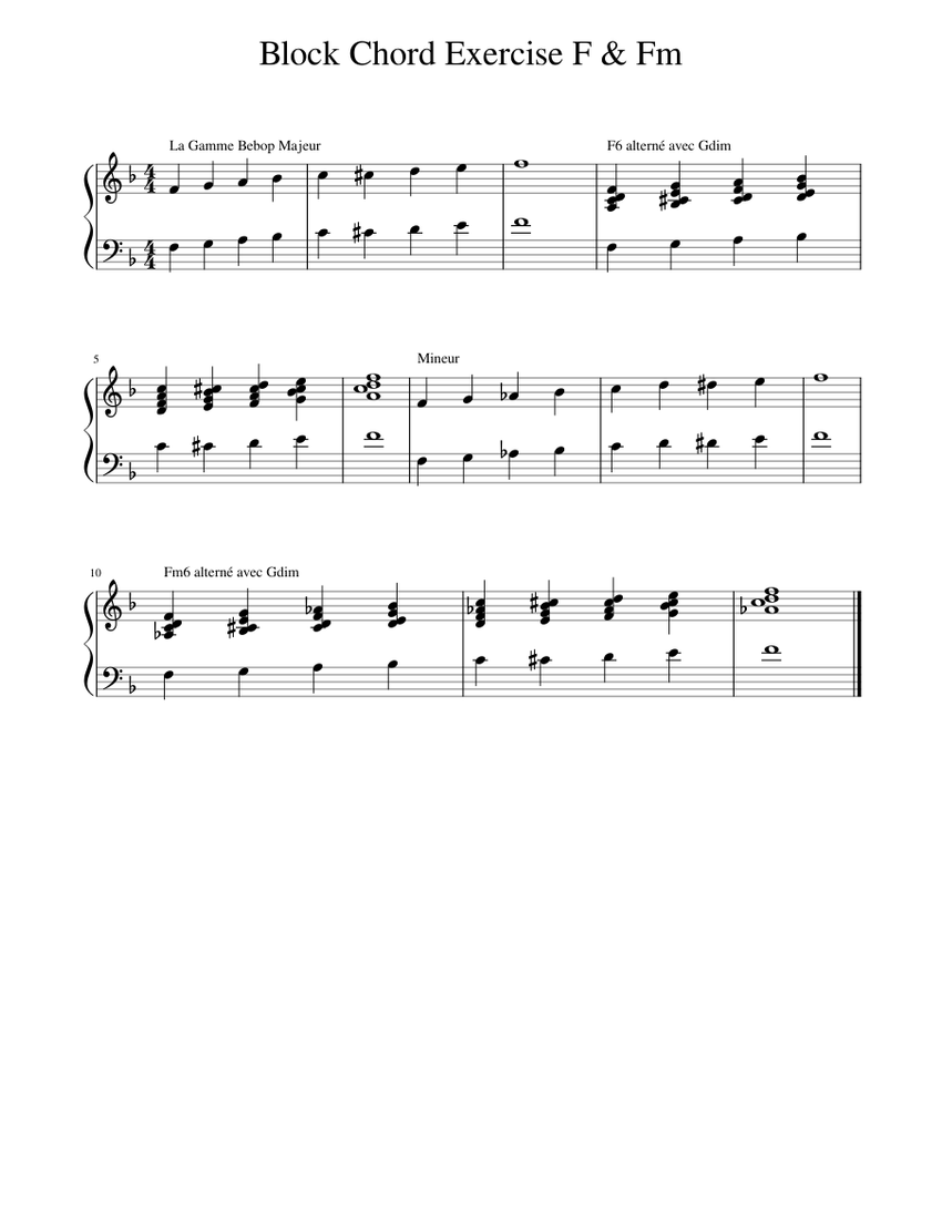 Block Chord Exercise F & Fm Sheet music for Piano (Solo) Easy ...