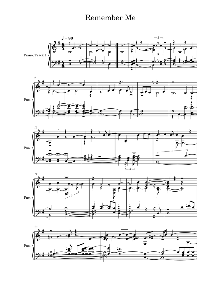 Remember Me Sheet music for Piano (Solo) | Musescore.com