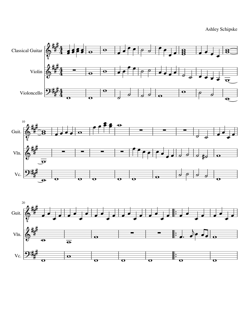 comp Sheet music for Violin, Cello, Guitar (Mixed Trio) | Musescore.com