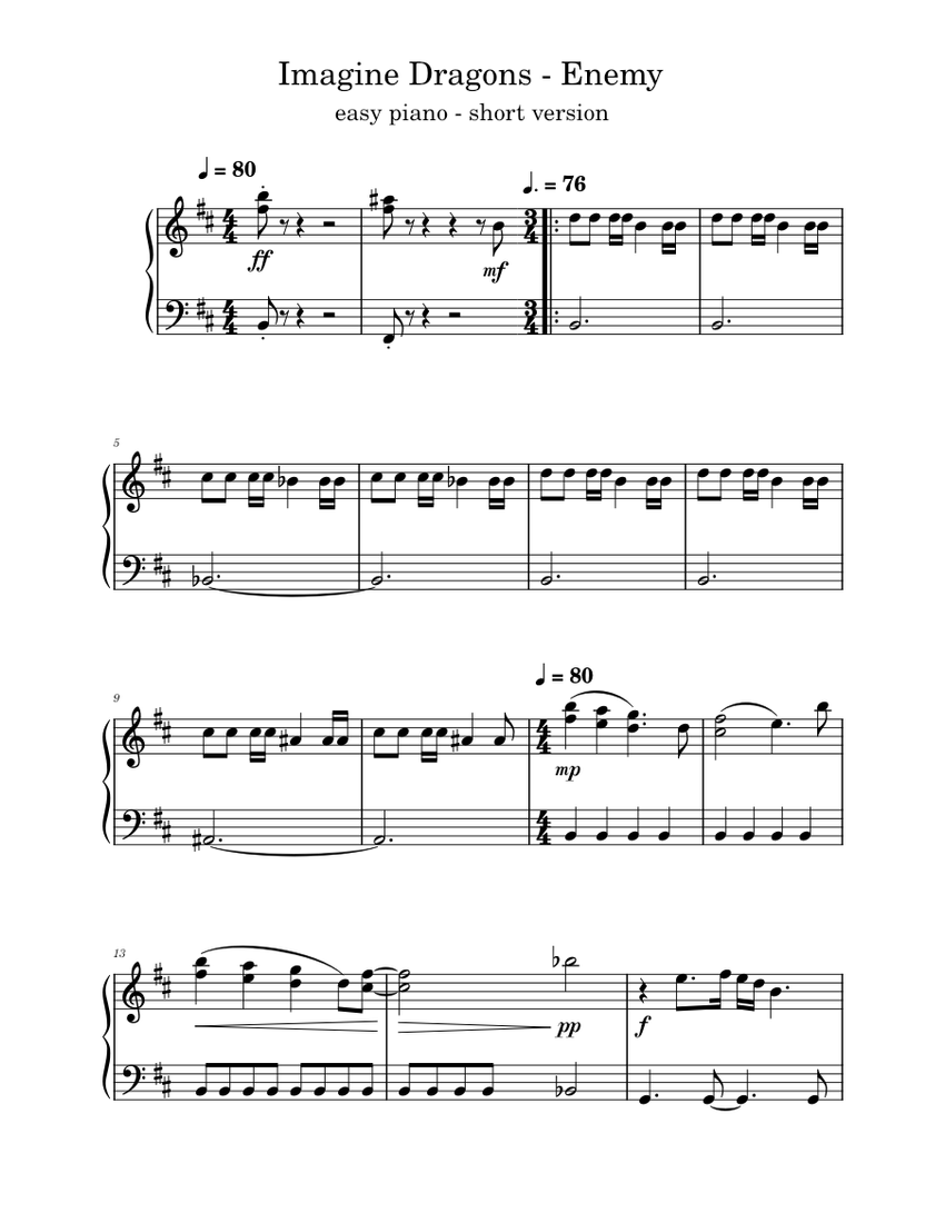 Enemy – Imagine Dragons Sheet Music for Piano (Solo) Easy | MuseScore.com