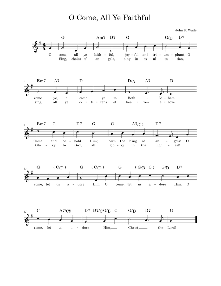 O Come, All Ye Faithful Sheet Music with Chords for Piano (Solo) Easy ...