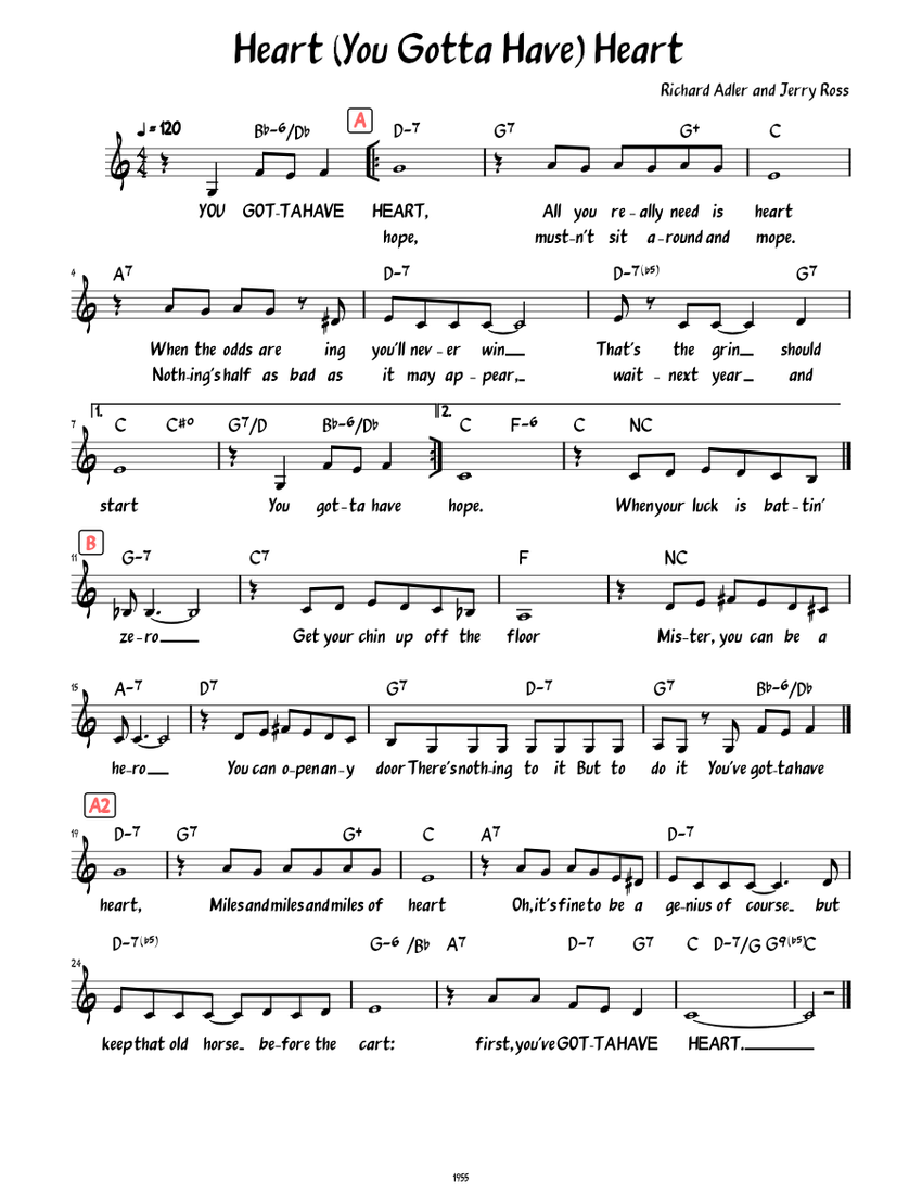 Heart (You Gotta Have Heart) (Lead sheet with lyrics ) Sheet Music with ...