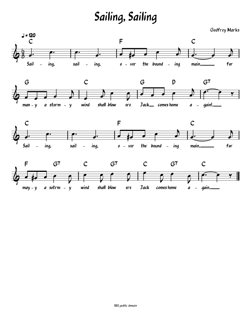Sailing, Sailing (Lead sheet with lyrics ) Sheet Music with Chords for ...