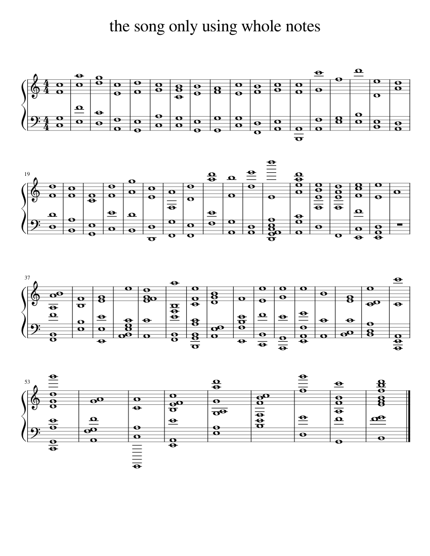 the song only using whole notes Sheet Music for Piano (Solo) Easy ...