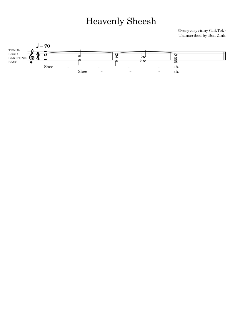 Heavenly Sheesh – @veryveryvinny on TikTok Sheet music for Vocals (A ...