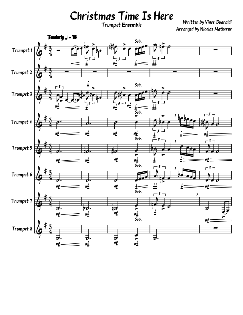 Christmas Time Is Here-Trumpet Ensemble Sheet Music with Chords for ...