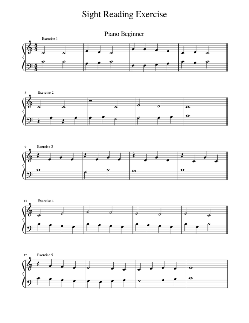 Sight Reading Exercise for Beginners Part 2 Sheet Music for Piano (Solo ...