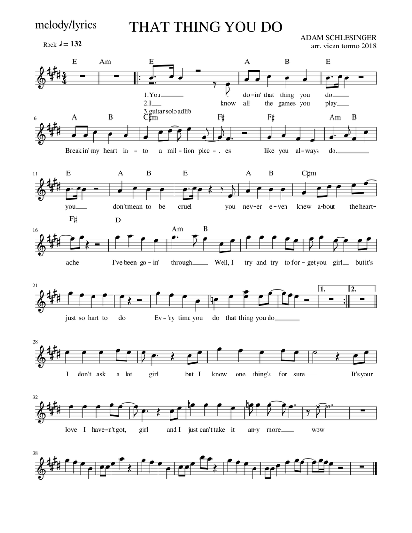 THAT THING YOU DO Sheet Music for Piano (Solo) Easy | MuseScore.com