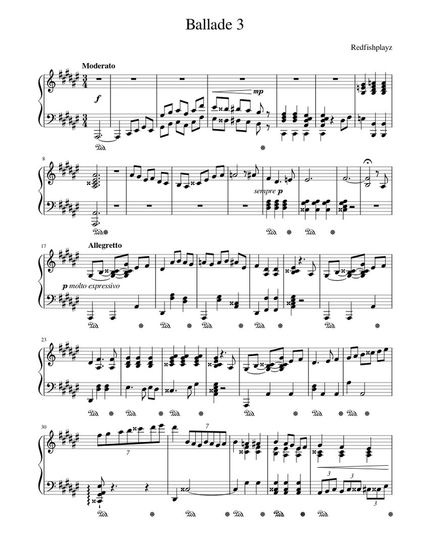 Ballade 3 by Redfishplayz Sheet Music for Piano (Solo) | MuseScore.com