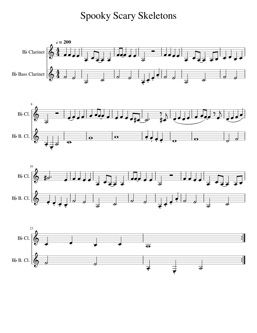 Spooky Scary Skeletons Sheet Music for Clarinet in b-flat, Clarinet ...