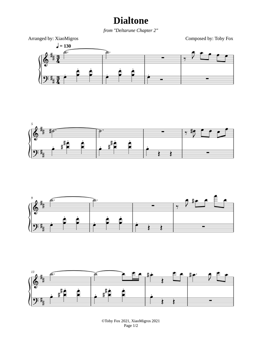 Dialtone - Deltarune Chapter 2 Sheet music for Piano (Solo) | Musescore.com