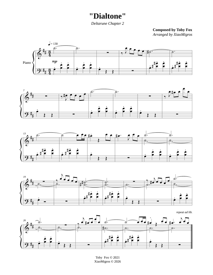 Dialtone - Deltarune Chapter 2 Sheet Music for Piano (Solo) easy | MuseScore.com