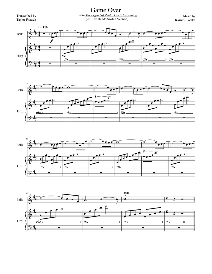 Game Over Sheet Music for Glockenspiel, Harp (Mixed Duet) | MuseScore.com