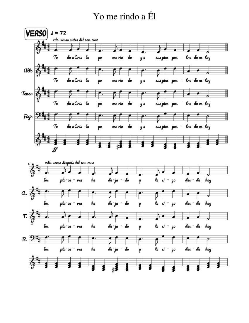 Yo me rindo a Él (voces) Sheet Music for Piano, Alto, Tenor, Bass voice ...