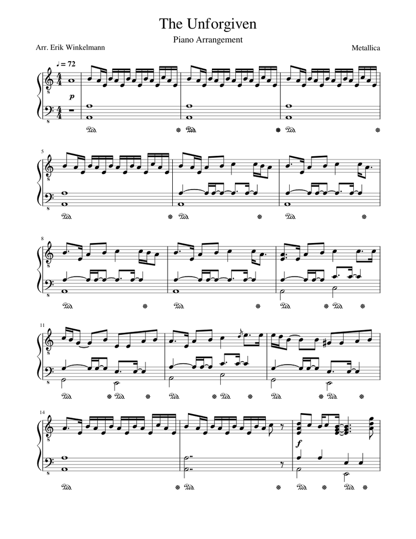 The Unforgiven Sheet Music for Piano (Solo) | MuseScore.com