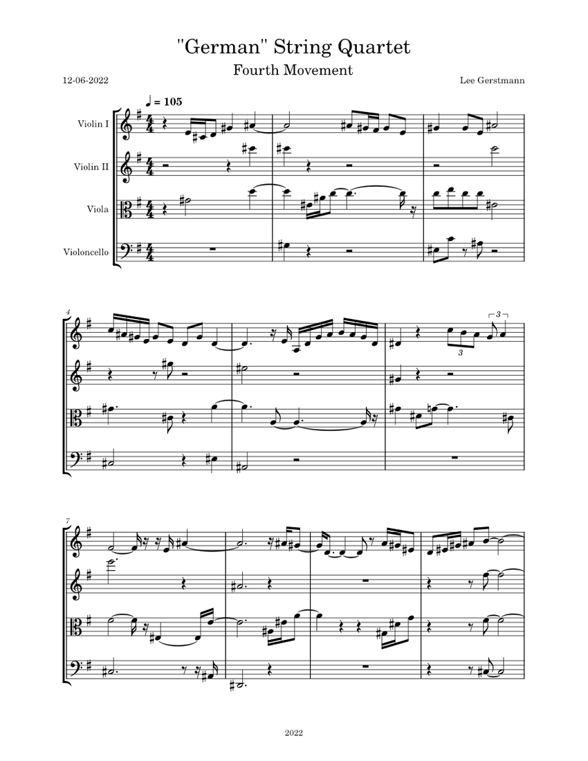 German String Quartet 4 Sheet music for Violin, Viola, Cello (String ...