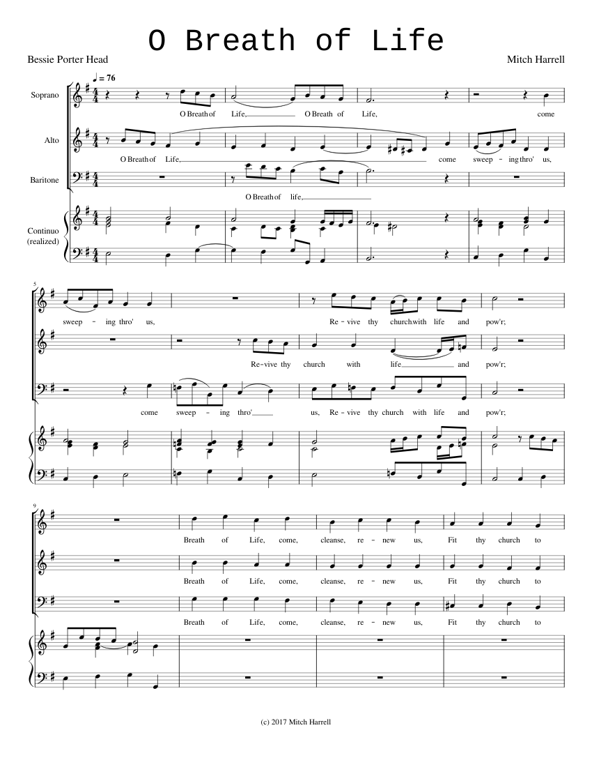 O Breath of Life Sheet music for Soprano, Alto, Organ, Baritone (Mixed ...