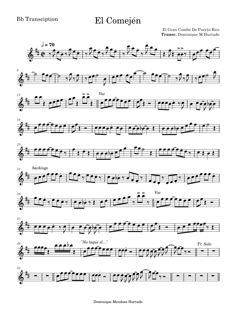 El Comején – El Gran Combo De Puerto Rico (Bb Transcription) Sheet ...
