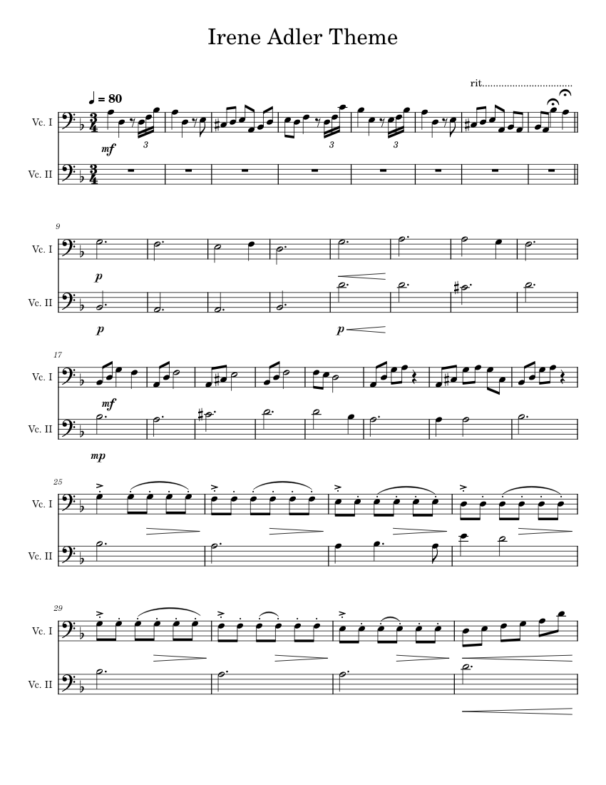 Irene Adler Theme (cello duet) Sheet music for Cello (String Duet ...