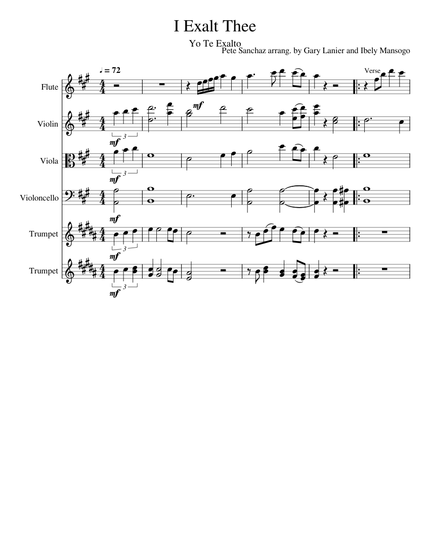 I Exalt Thee Sheet Music for Flute, Violin, Viola, Cello & more ...
