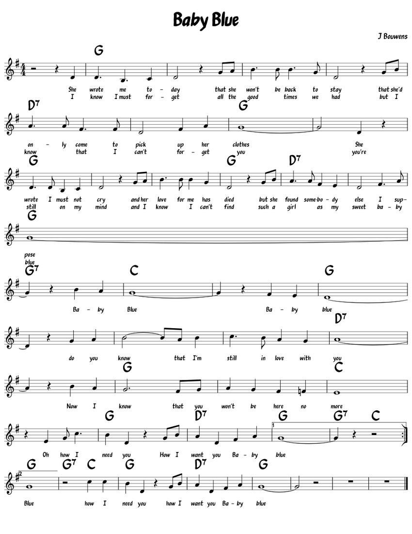 Baby Blue Sheet Music with Chords for Piano (Solo) | MuseScore.com