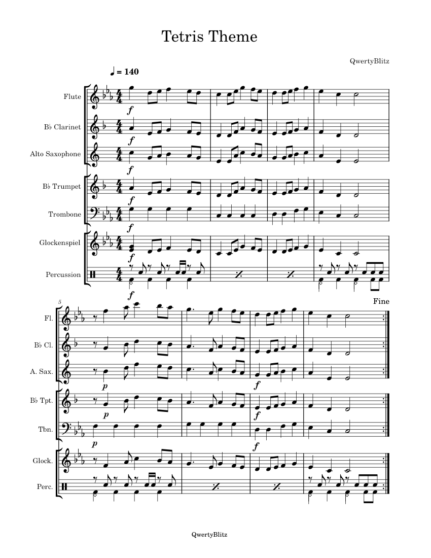Tetris Theme For Concert Band - QwertyBlitz Sheet music for Trombone ...