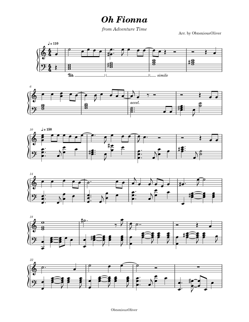 Oh Fionna - Adventure Time Sheet Music for Piano (Solo) Easy | MuseScore.com