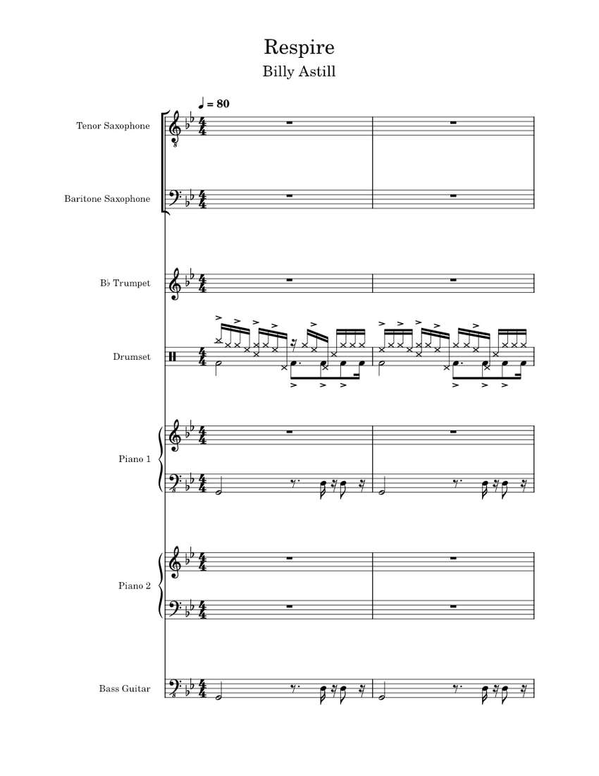 Respire Sheet music for Piano, Saxophone tenor, Saxophone baritone ...