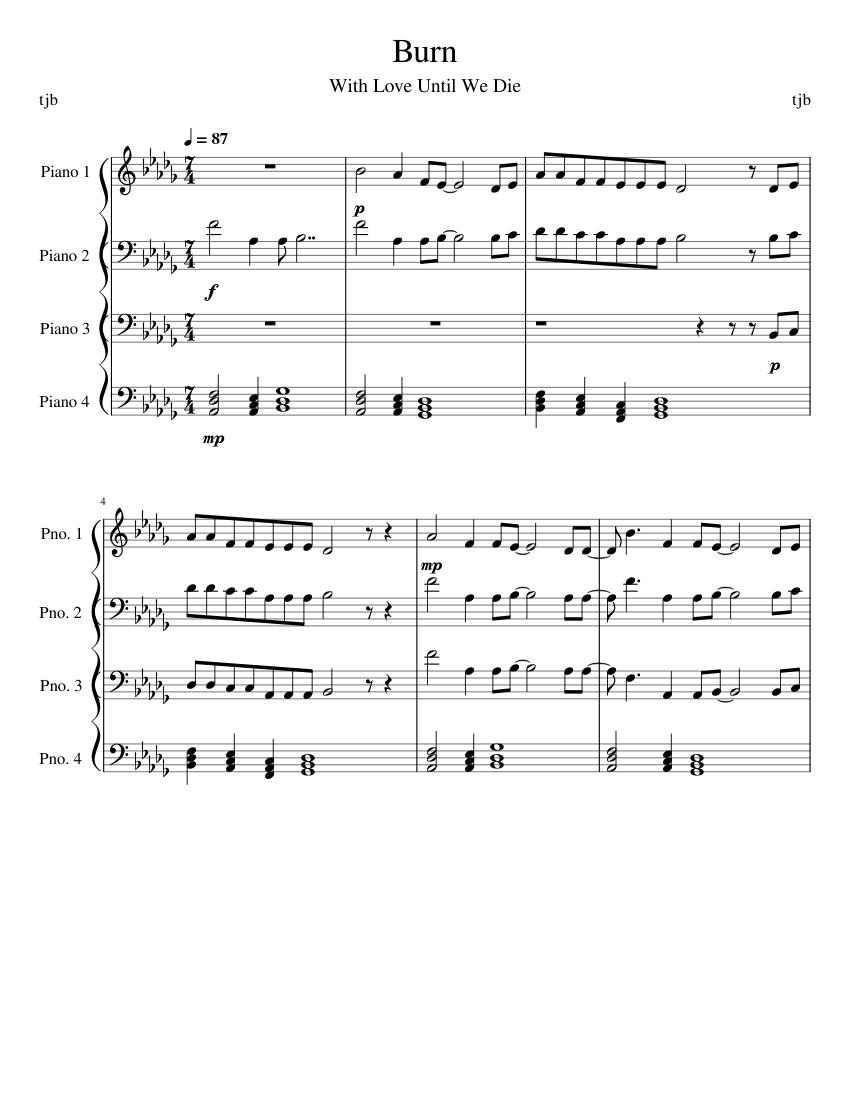 Burn – Tristam Sheet Music for Piano (Piano Four Hand) | MuseScore.com