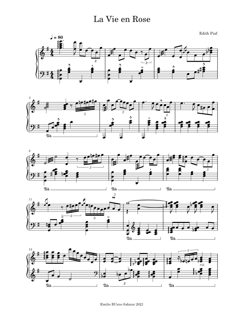 La vie en rose – Édith Piaf Sheet Music for Piano (Solo) | MuseScore.com