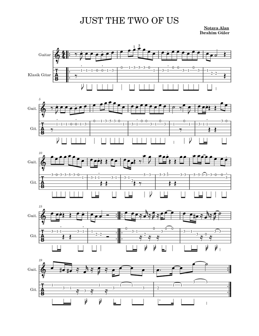 JUST THE TWO OF US – Sheet Music and Tab for Guitar (Solo) | MuseScore.com