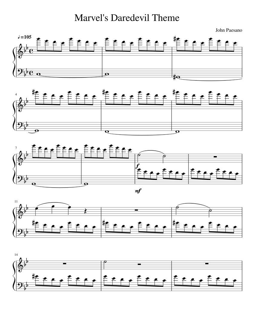 Marvel's Daredevil Theme Sheet music for Piano (Solo) | Musescore.com