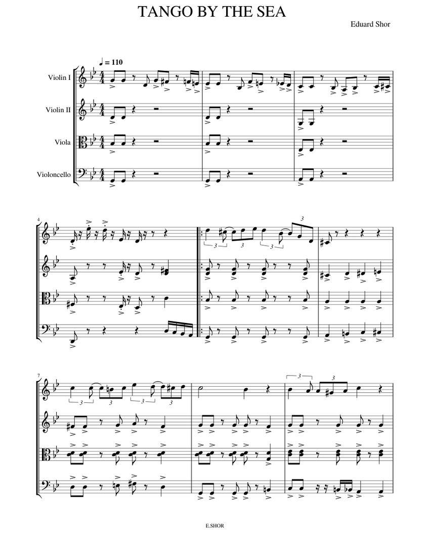 TANGO BY THE SEA Sheet music for Violin, Viola, Cello (String Quartet ...