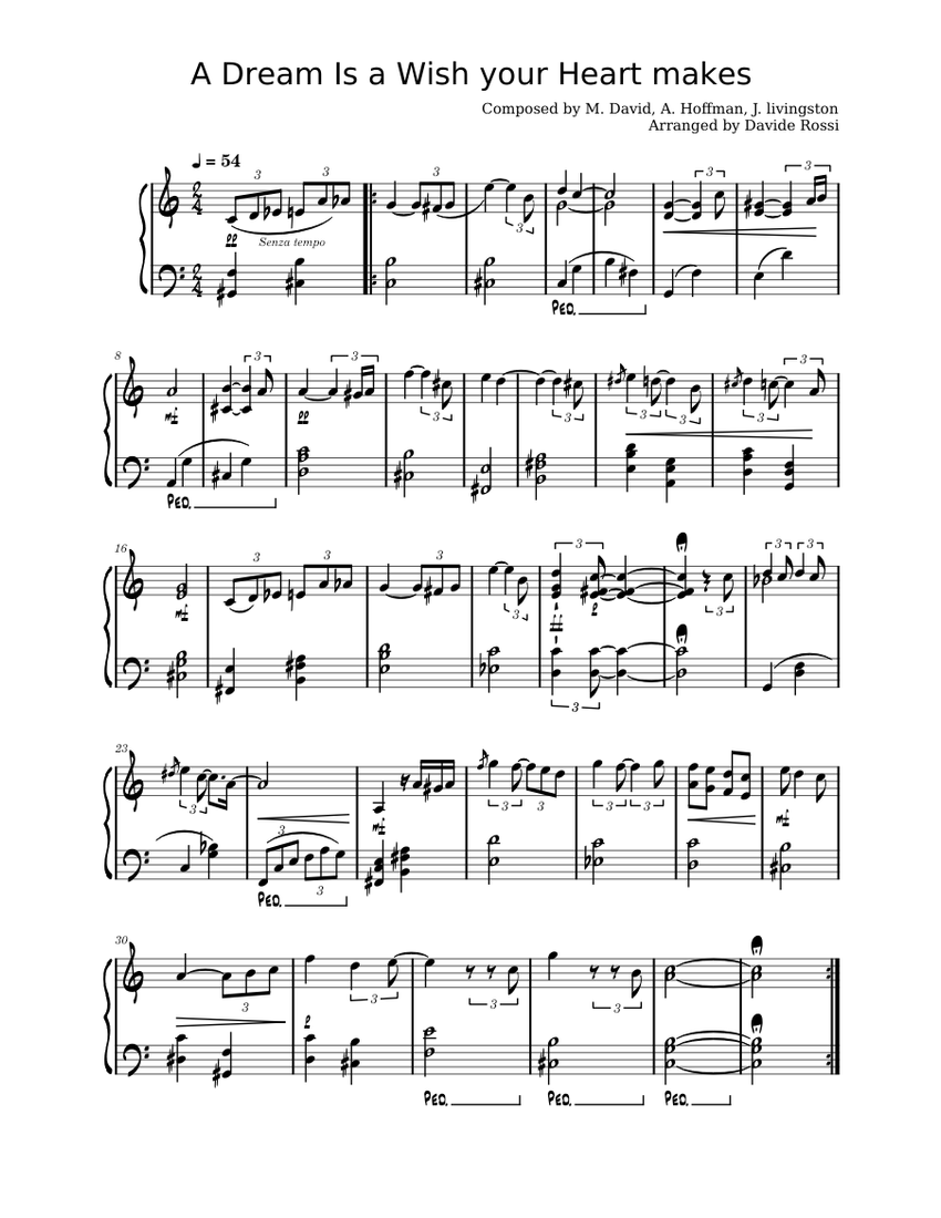A Dream Is A Wish Your Heart Makes Sheet Music for Piano (Solo) easy ...