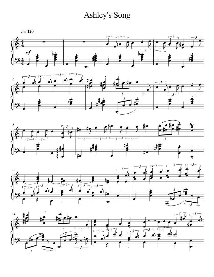 Ashley's Song Sheet Music for Piano (Solo) | MuseScore.com