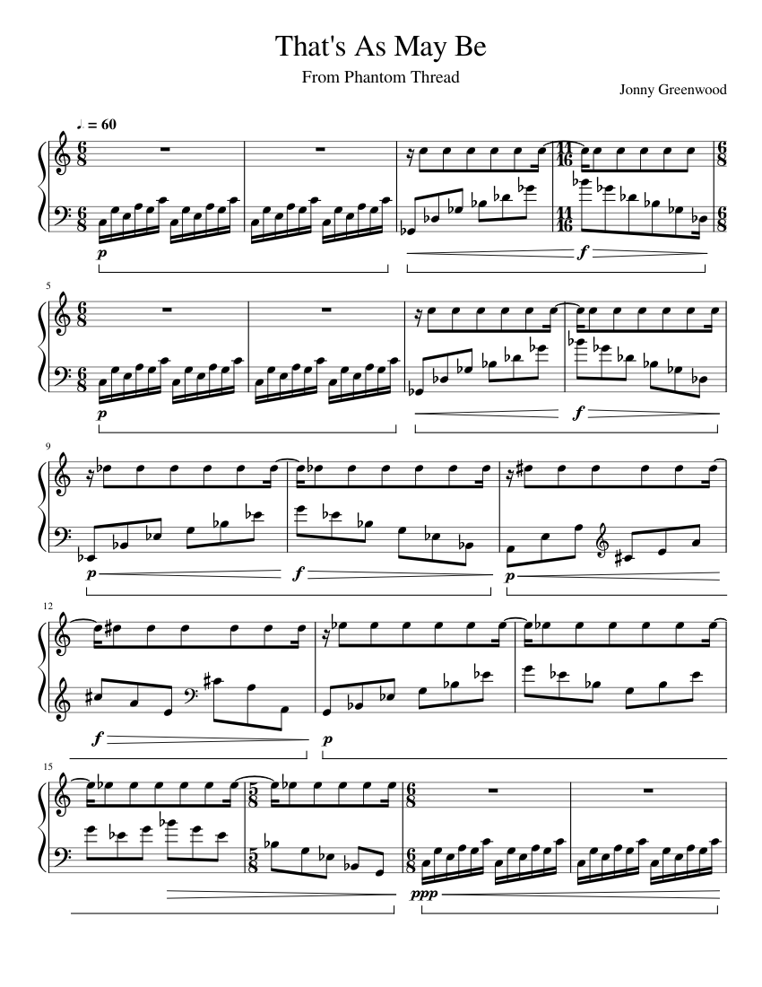That's As May Be (From Phantom Thread) Sheet Music for Piano (Solo ...