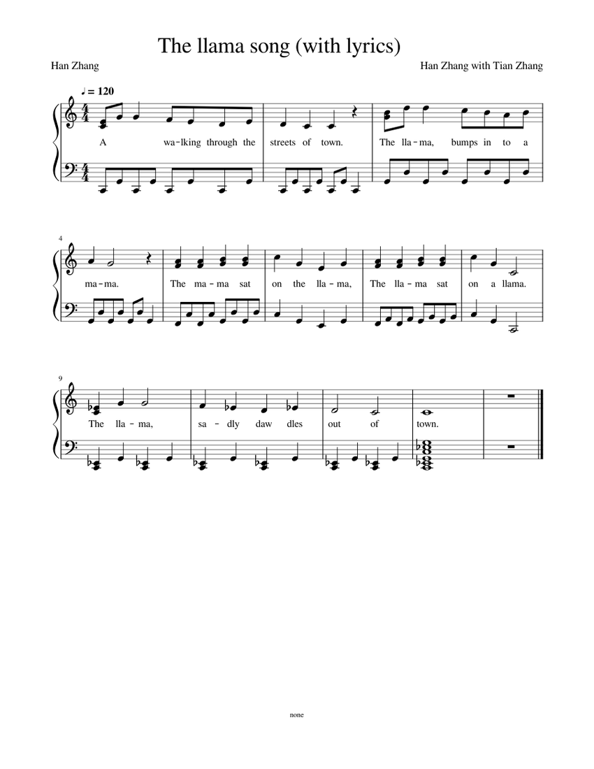 The_llama_song_(with_lyrics) Sheet music for Piano (Solo) Easy ...