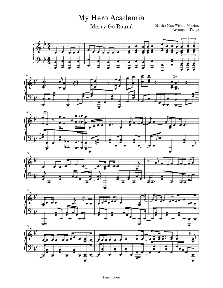 My Hero Academia OP 9 Merry-Go-Round Sheet Music for Piano (Solo ...
