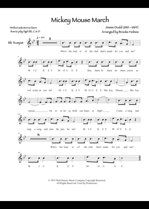 Play Official version of Mickey Mouse March Sheet Music by Jimmie Dodd ...