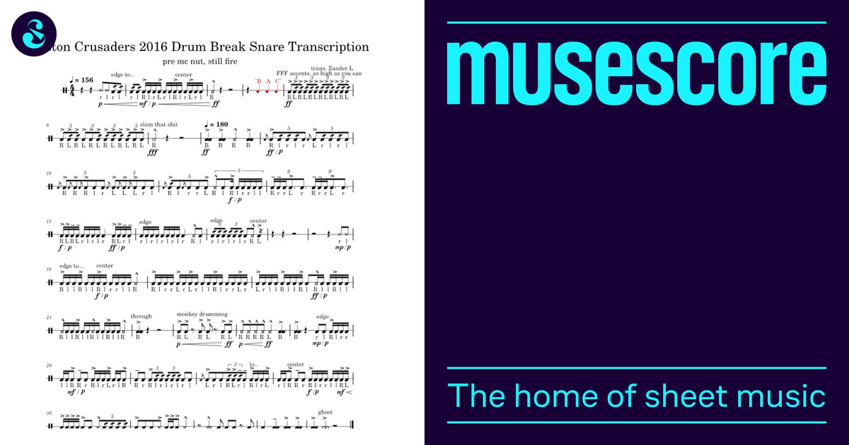 Boston Crusaders 2016 Drum Break Snare Transcription – pianolessonsjnc ...