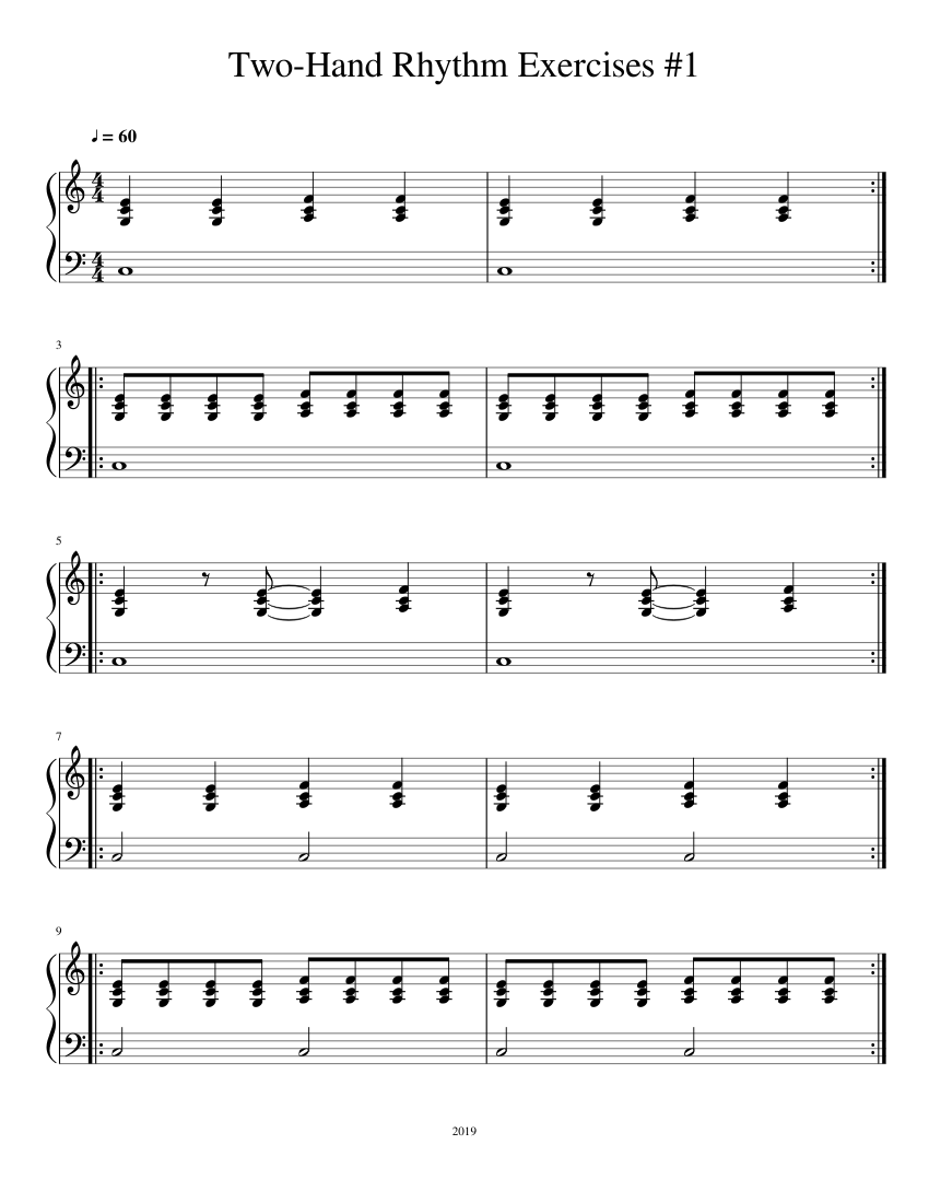 Two Hand Rhythm Exercises 1 Sheet Music for Piano (Solo) easy ...