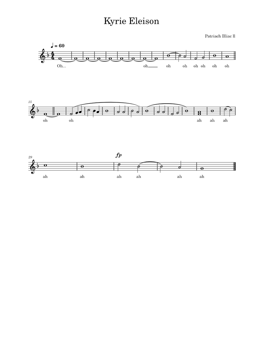 Kyrie Eleison – Patriach Illiac II , solo tenores Sheet music for Piano ...