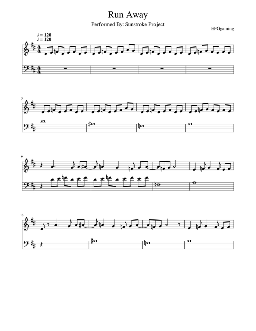 Run Away- Sunstroke Project Sheet music for Piano (Piano Duo ...
