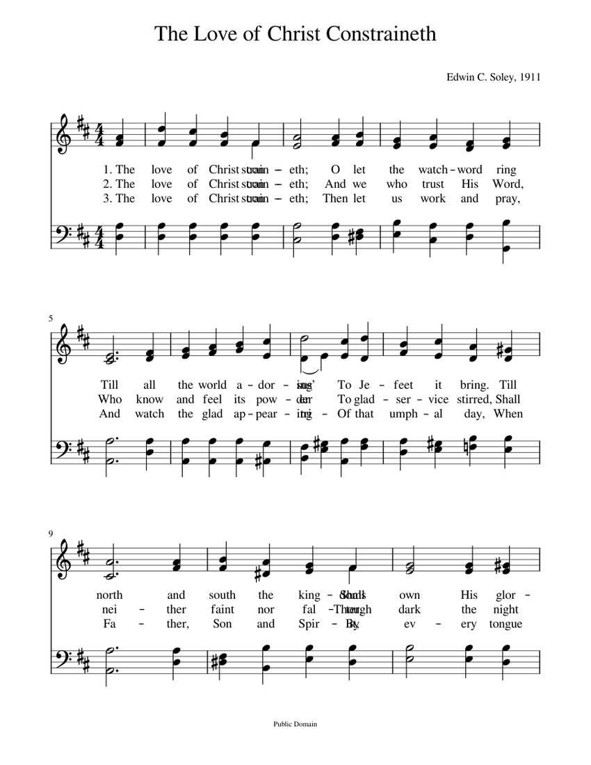 The love of Christ constraineth - Edwin C. Soley Sheet Music for Piano ...