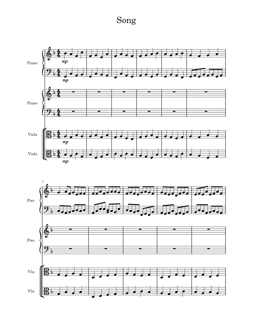 Song – Z Song Sheet music for Piano, Viola (Mixed Quartet) | Musescore.com