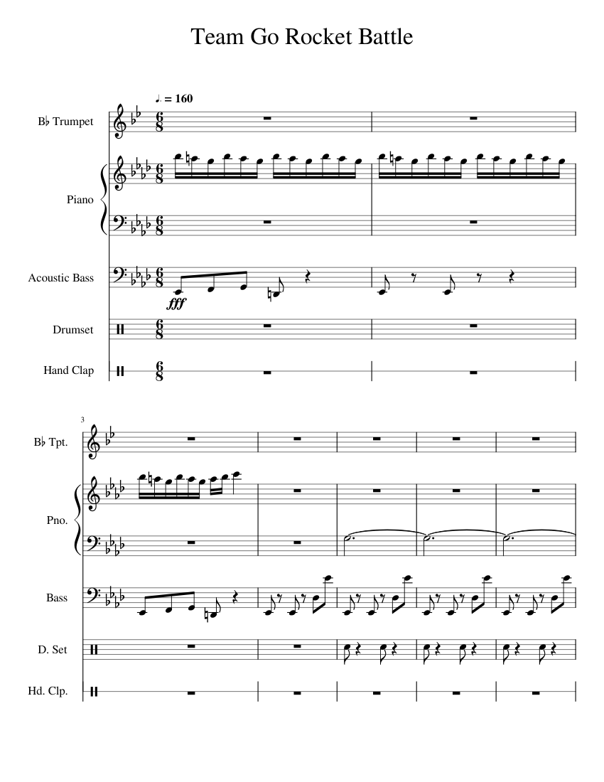 Team Go Rocket Battle Sheet Music for Piano, Trumpet in b-flat, Bass ...