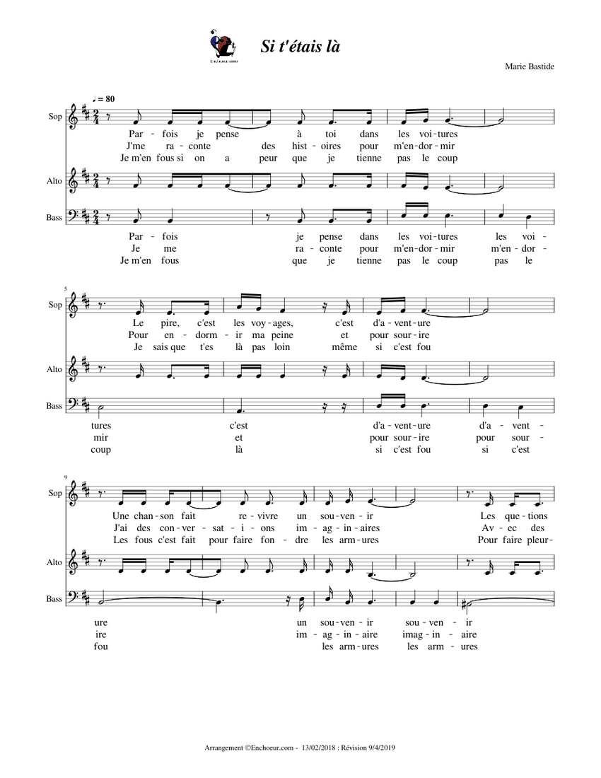 Si t'étais là Sheet Music for Piano (A Capella) | MuseScore.com