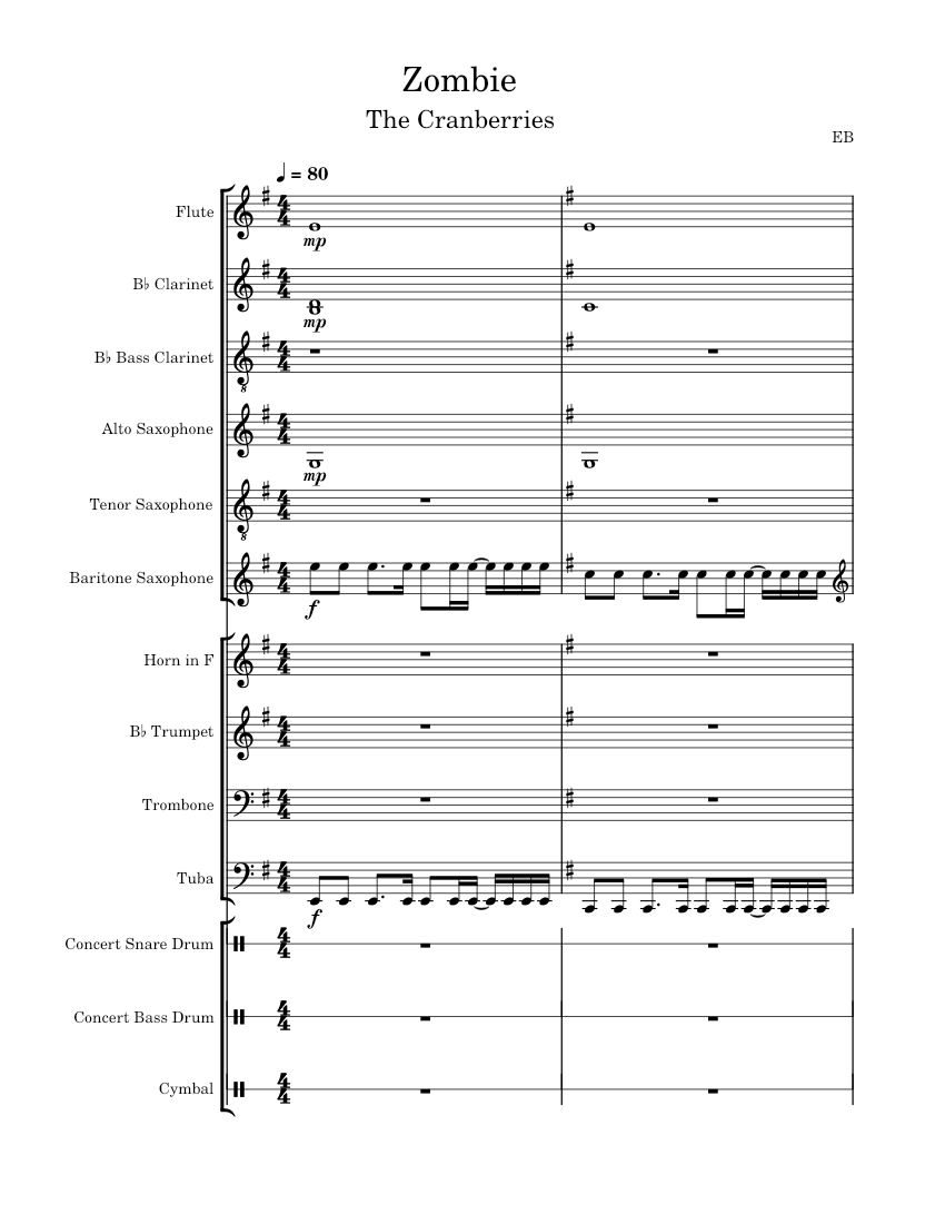Zombie – The Cranberries Zombie Sheet Music for Trombone, Tuba, Flute ...