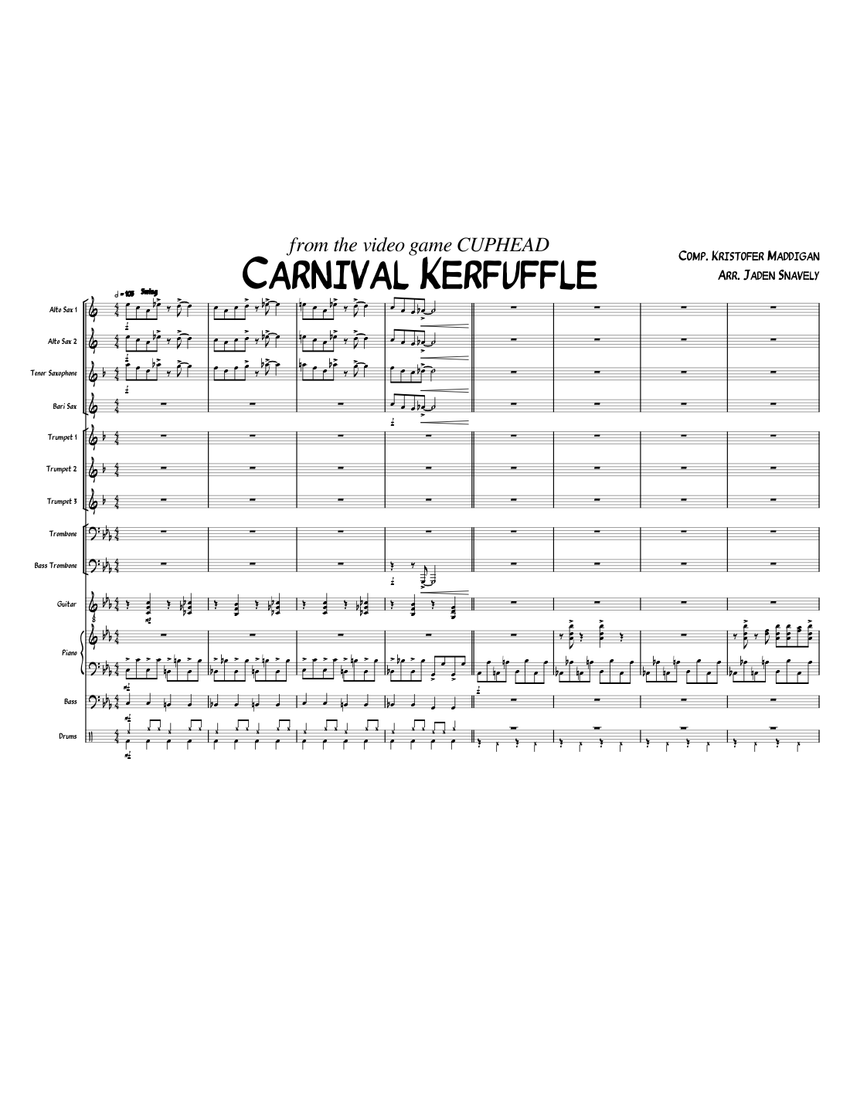 Carnival Kerfuffle (CUPHEAD) Sheet Music for Piano, Trombone, Trombone ...